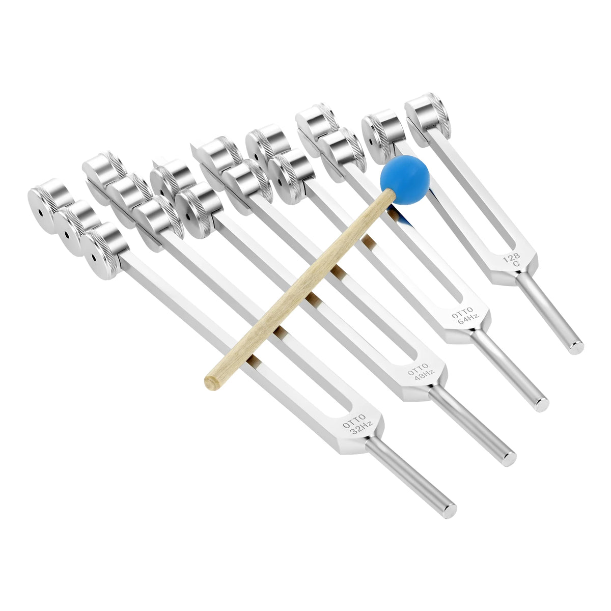 Otto Tuning Fork 4-Piece Set (32Hz, 48Hz, 64Hz, 128Hz) with FREE Hamme