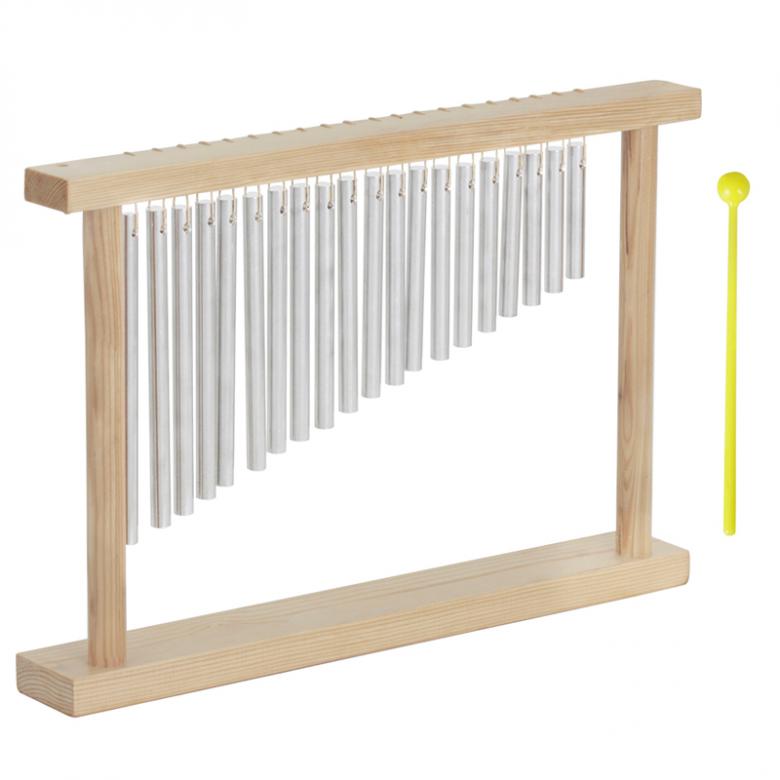 20 Tone Wind Chimes, Silver Standing with Wooden Frame